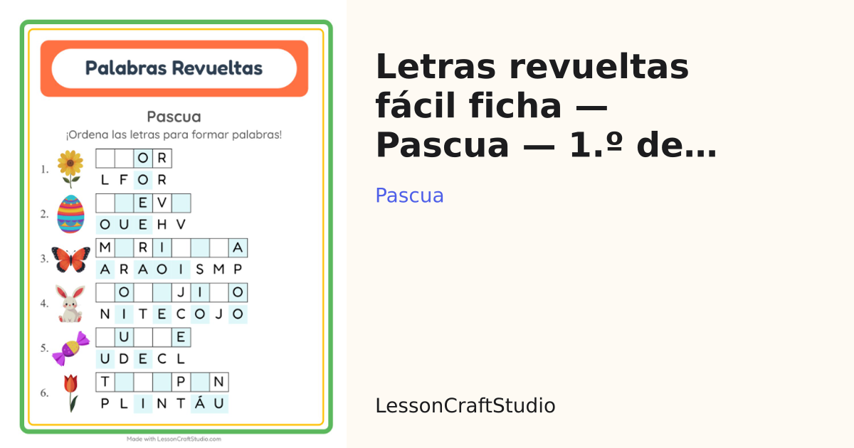 Letras Revueltas Fácil Hoja de Ejercicios — Pascua — 1.º de primaria ...